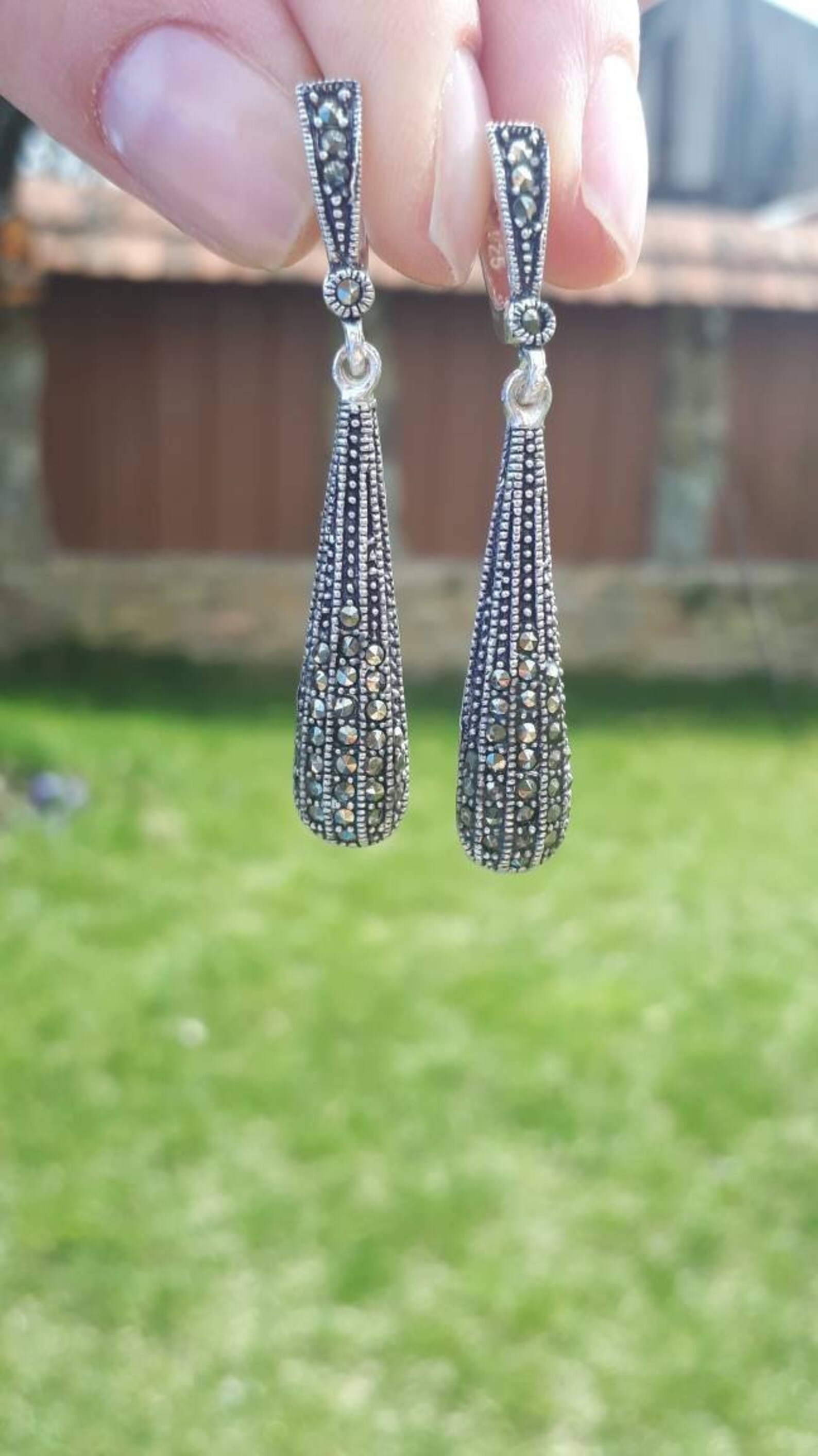 Wedding Drop Earrings Silver Drop Earrings Long Drop Marcasite Jewelry ...