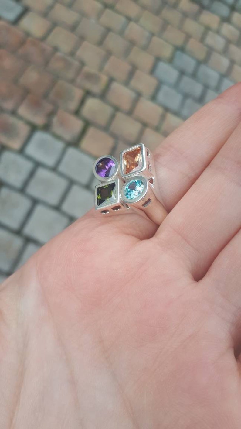 Multicolor Ring Colorful Ring Silver Art Deco Ring Colorful - Etsy