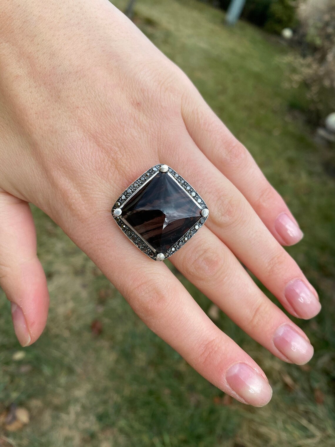 Obsidian Ring Natural Black Stone Ring Black Square Ring - Etsy
