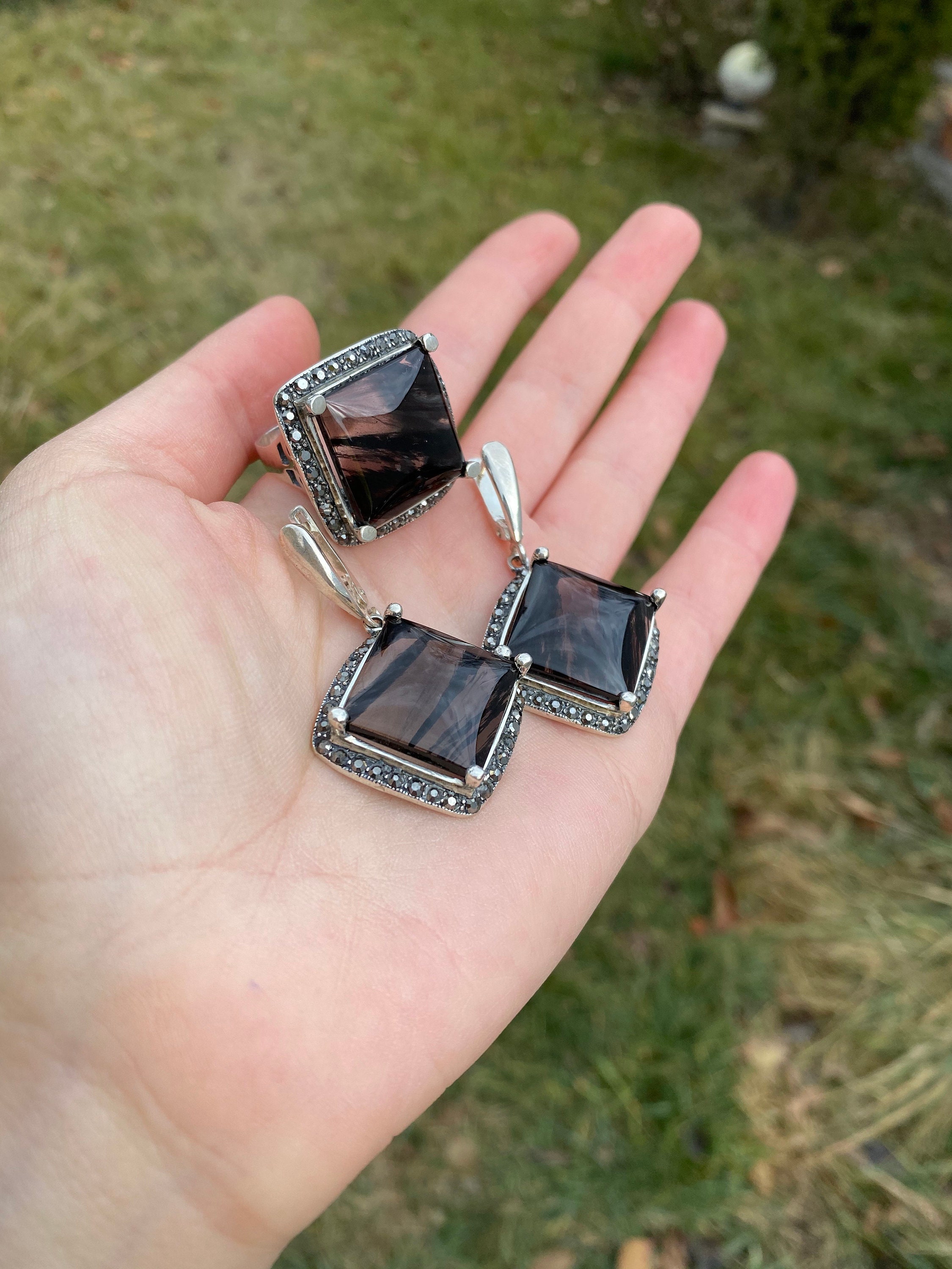 Obsidian Ring Natural Black Stone Ring Black Square Ring | Etsy