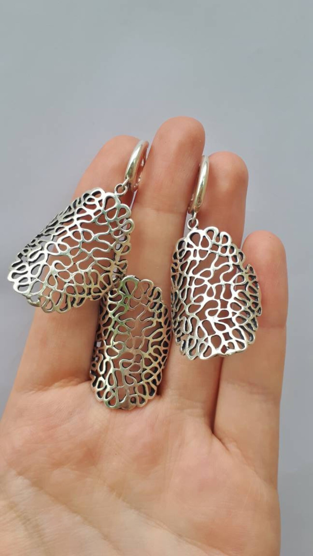 Silver Net Dangle Earrings and Ring Set: Unique Jewelry Gift - Etsy