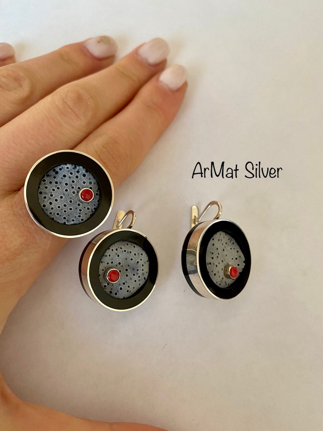 Silver Blue Coral Ring Blue Sponge Coral Earrings Natural Beach Coral ...