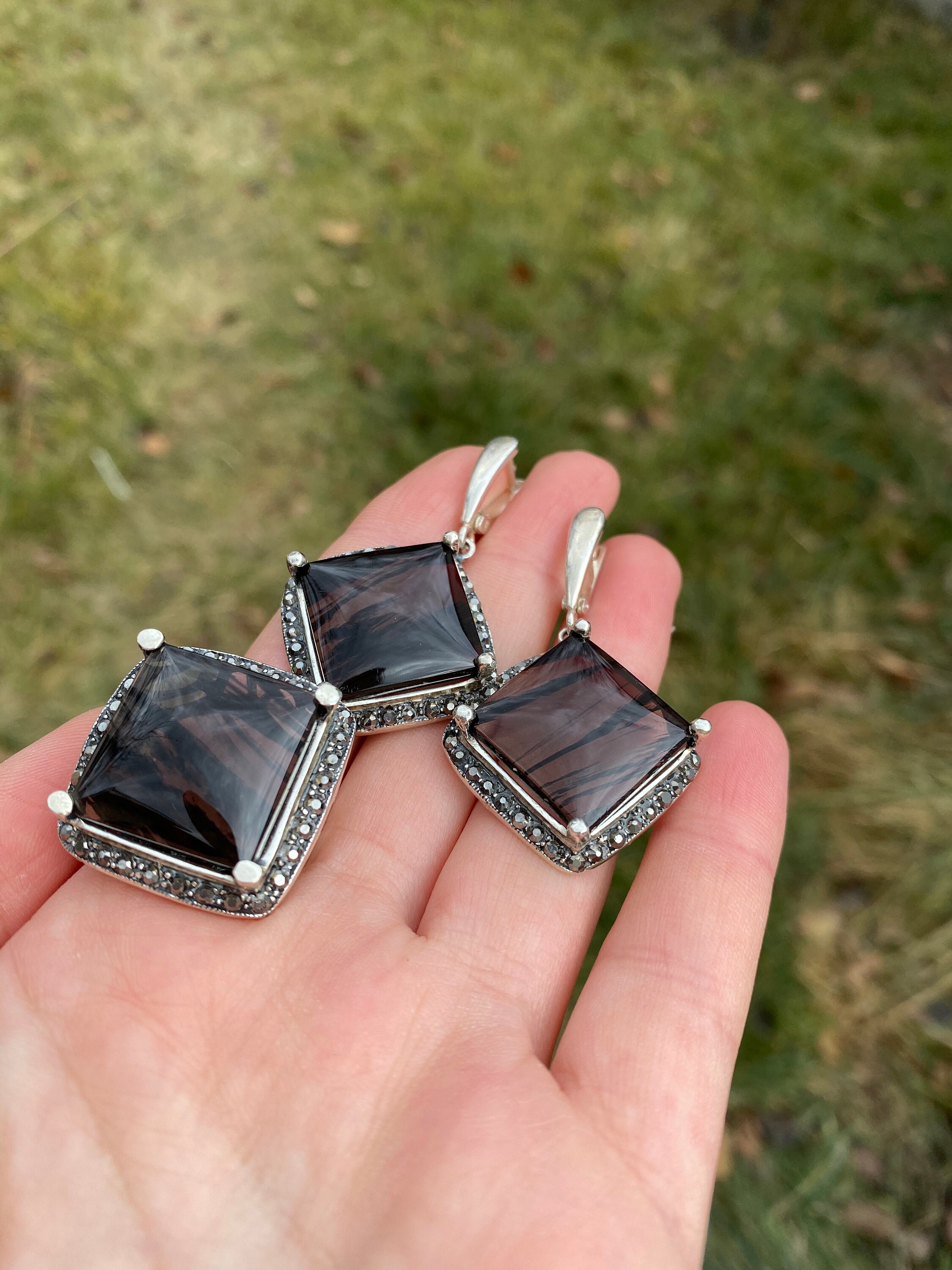 Obsidian Ring Natural Black Stone Ring Black Square Ring | Etsy