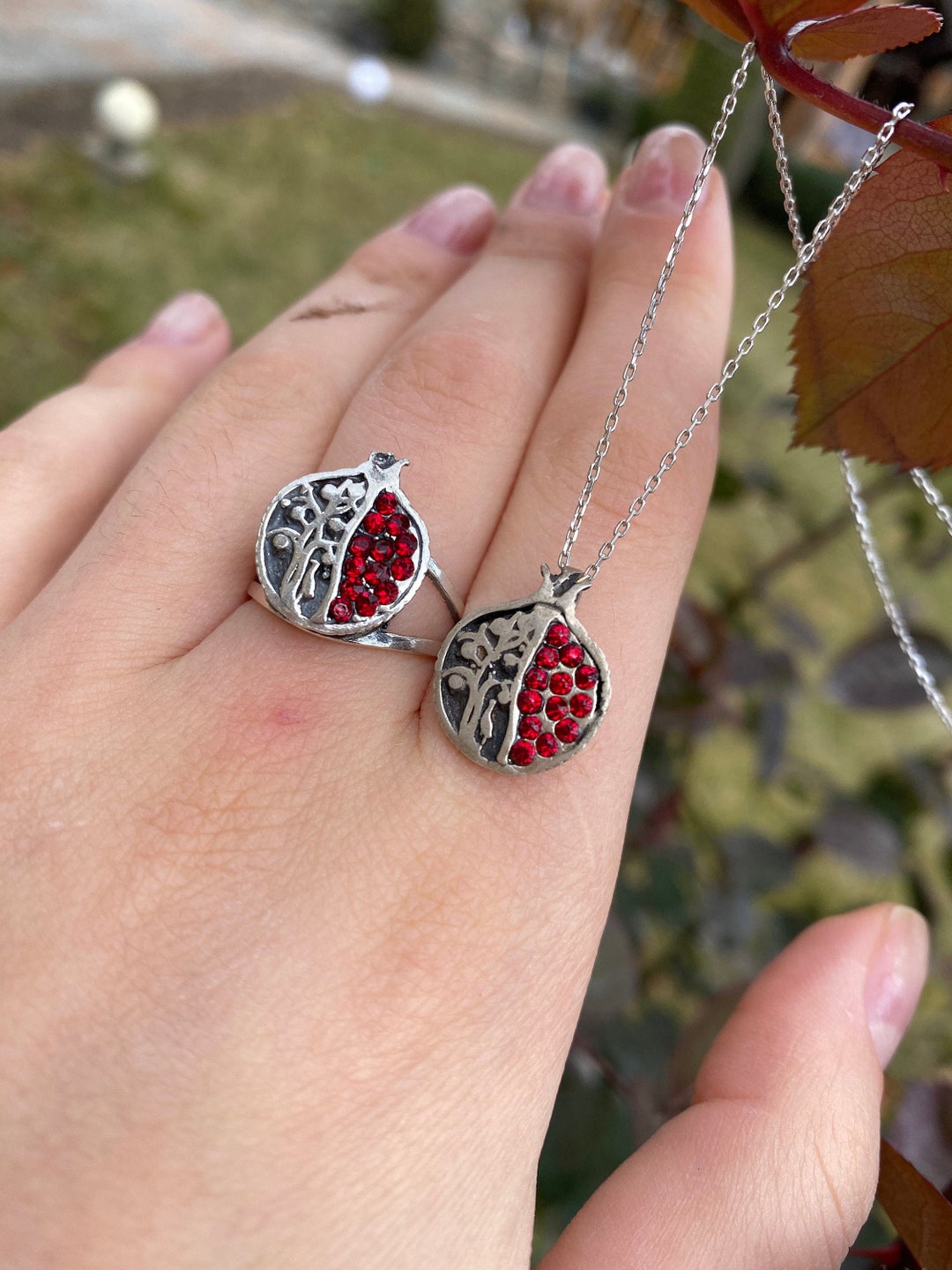 Pomegranate Necklace Persephone Pendant Pomegranate Ring Persephone ...
