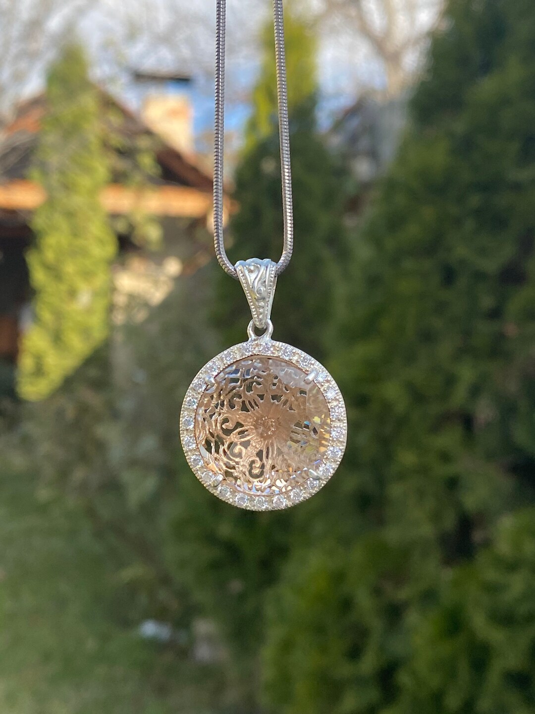 Silver Round Pendant Transparent Round Pendant Silver Large Round ...