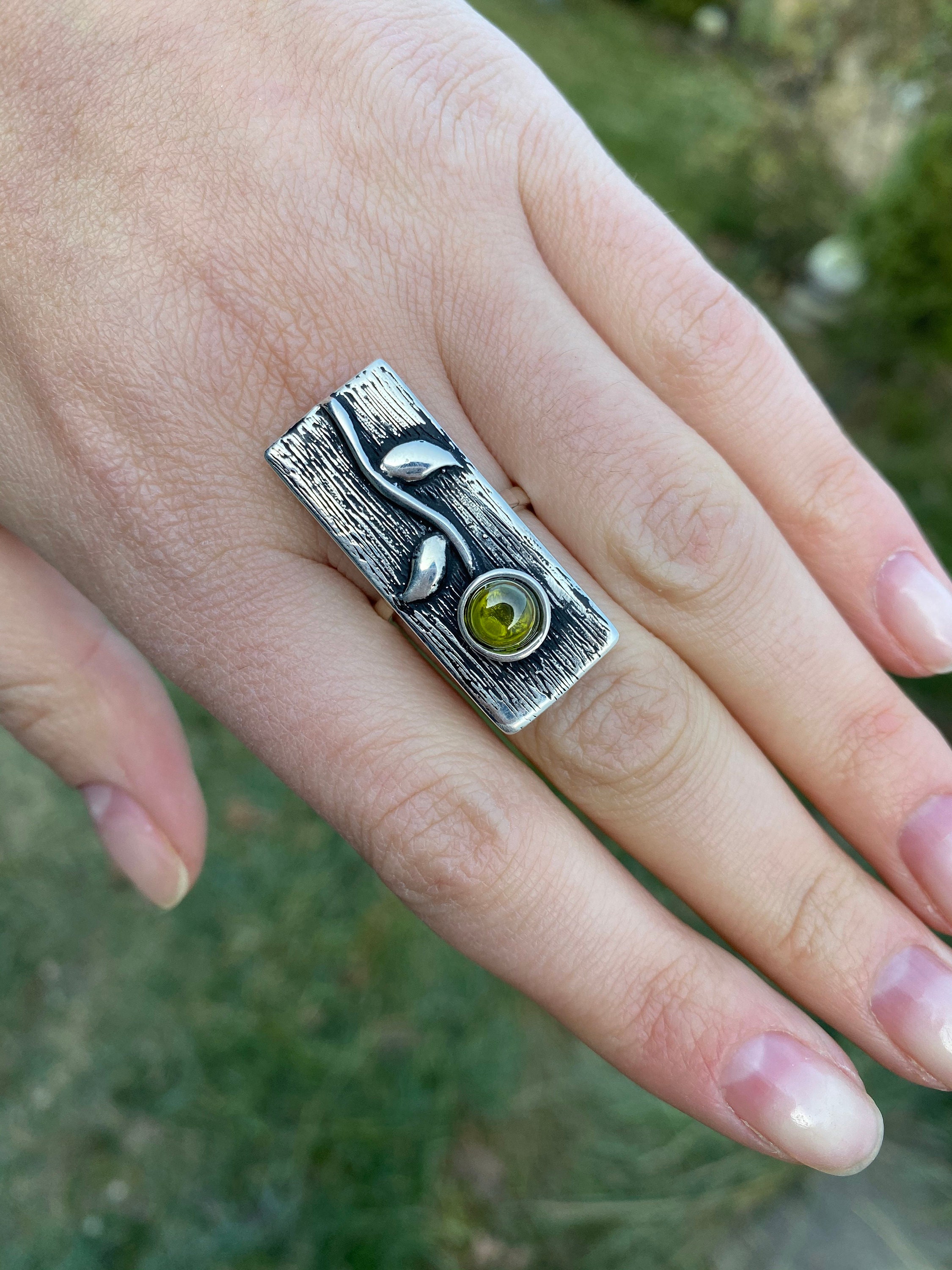 Green Stone Jewelry Flower Ring Rectangle Long Ring Lime Green - Etsy UK