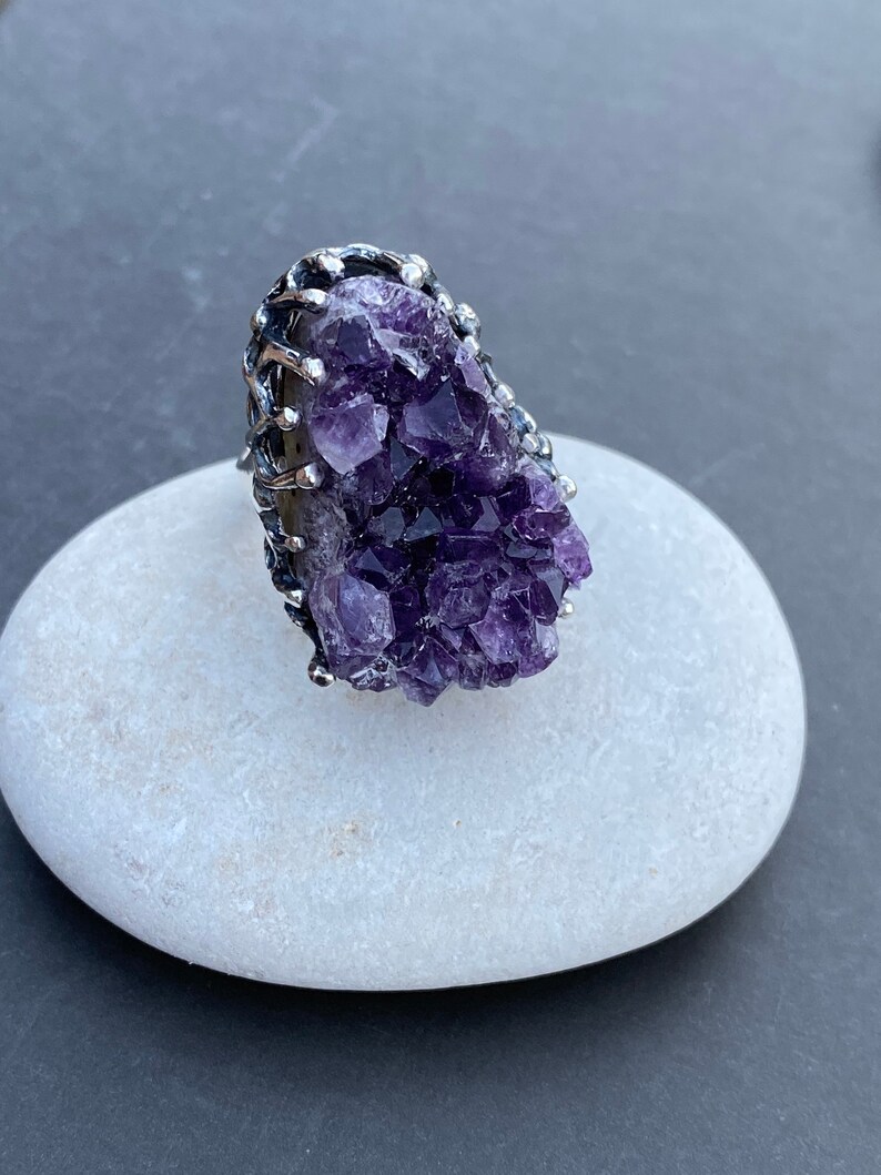 Raw Amethyst Ring Natural Huge Amethyst Ring Statement Silver | Etsy