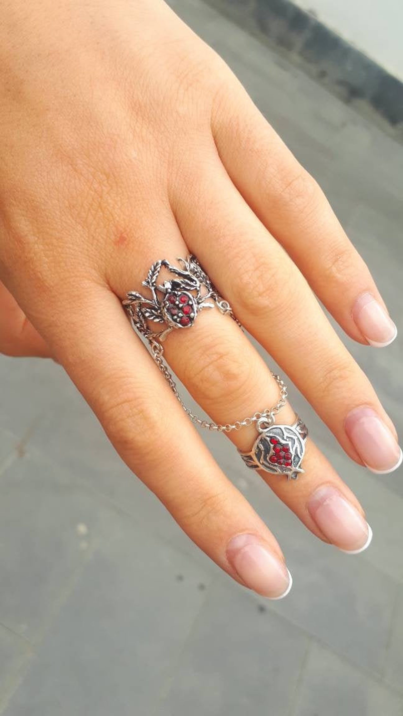 Chain Ring Double Ring Double Chain Ring Pomegranate Ring | Etsy