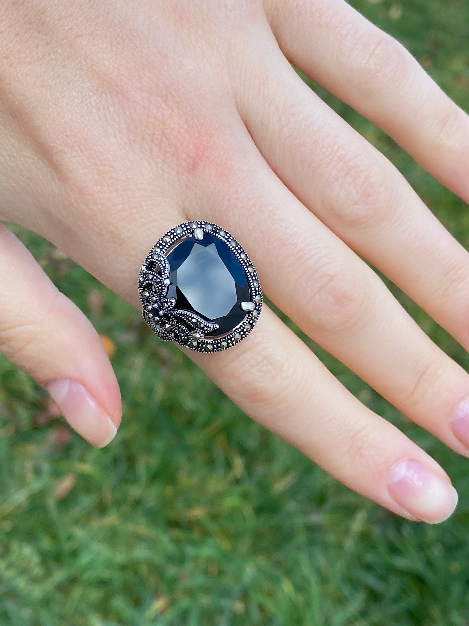 Luxury Black Stone Ring Circle Ring Black Marcasite Ring - Etsy