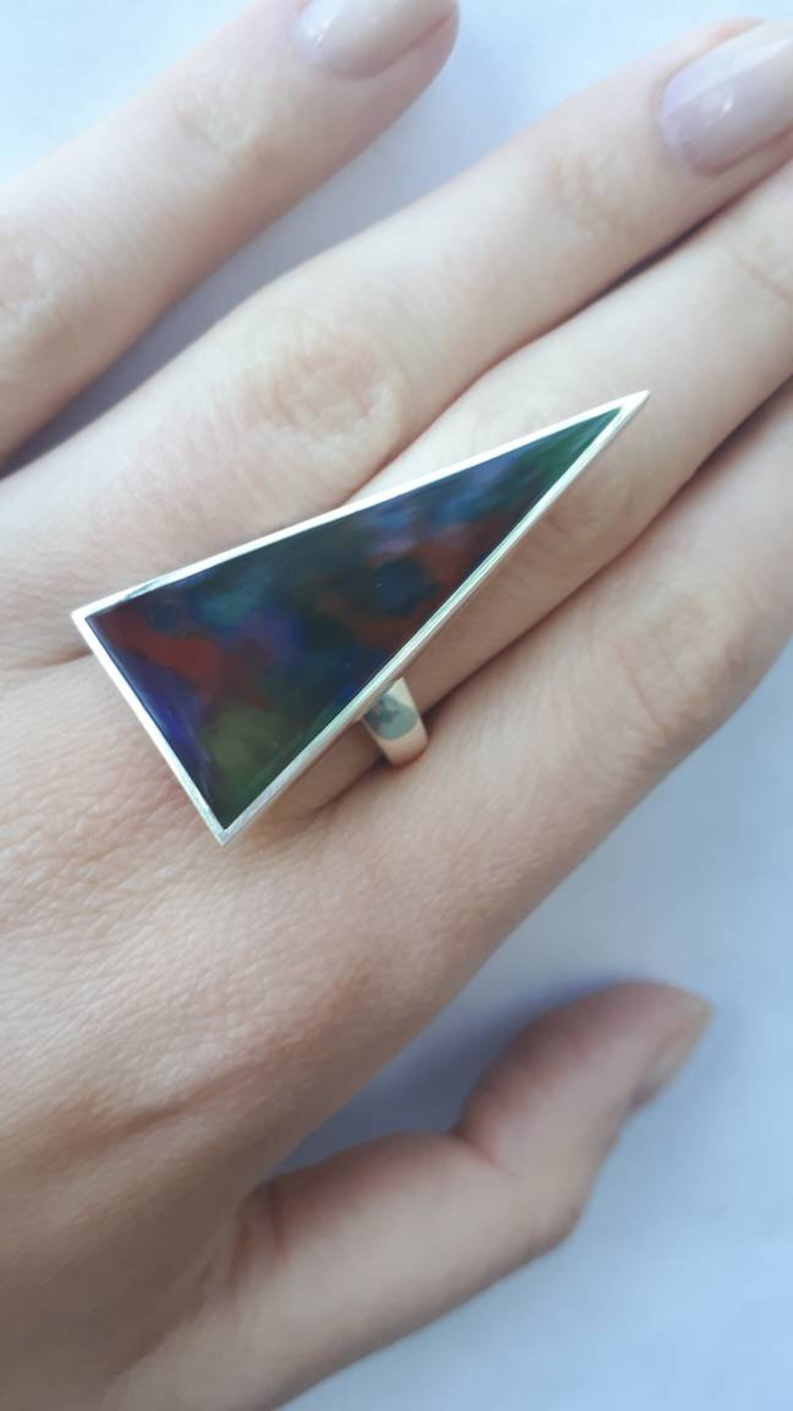 Triangle Large Ring Silver Big Triangle Ring Geometric Large Ring Long ...