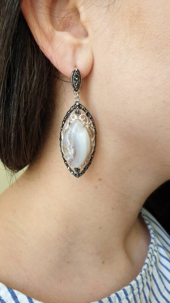 White Dangle Earrings 92silver White Gemstone Jewelry Huge White Earrings White Gem Large Earrings Vintage White Ring Bridal Large Earrings Etsy