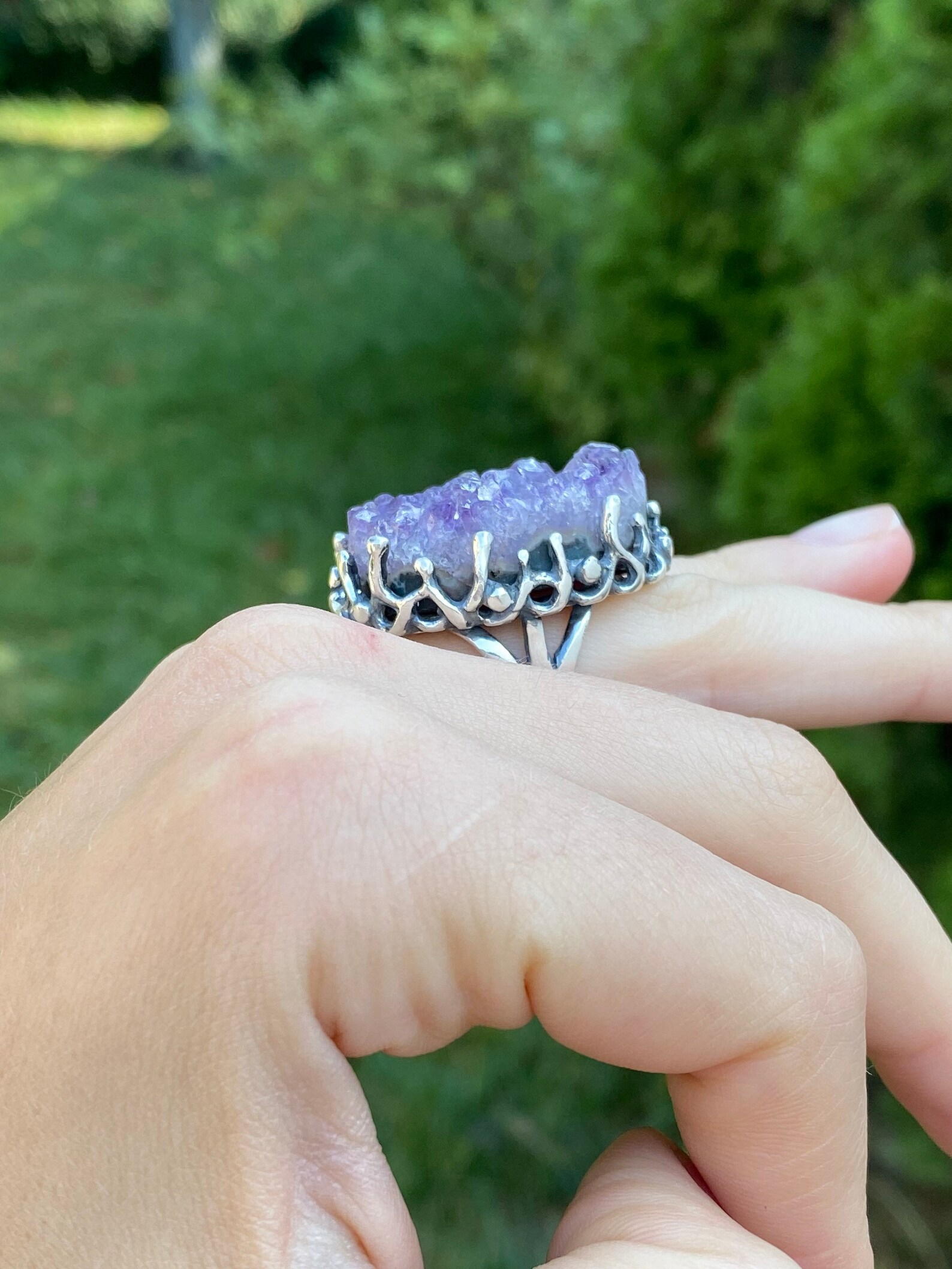 Raw Amethyst Ring Natural Huge Amethyst Ring Statement Silver | Etsy