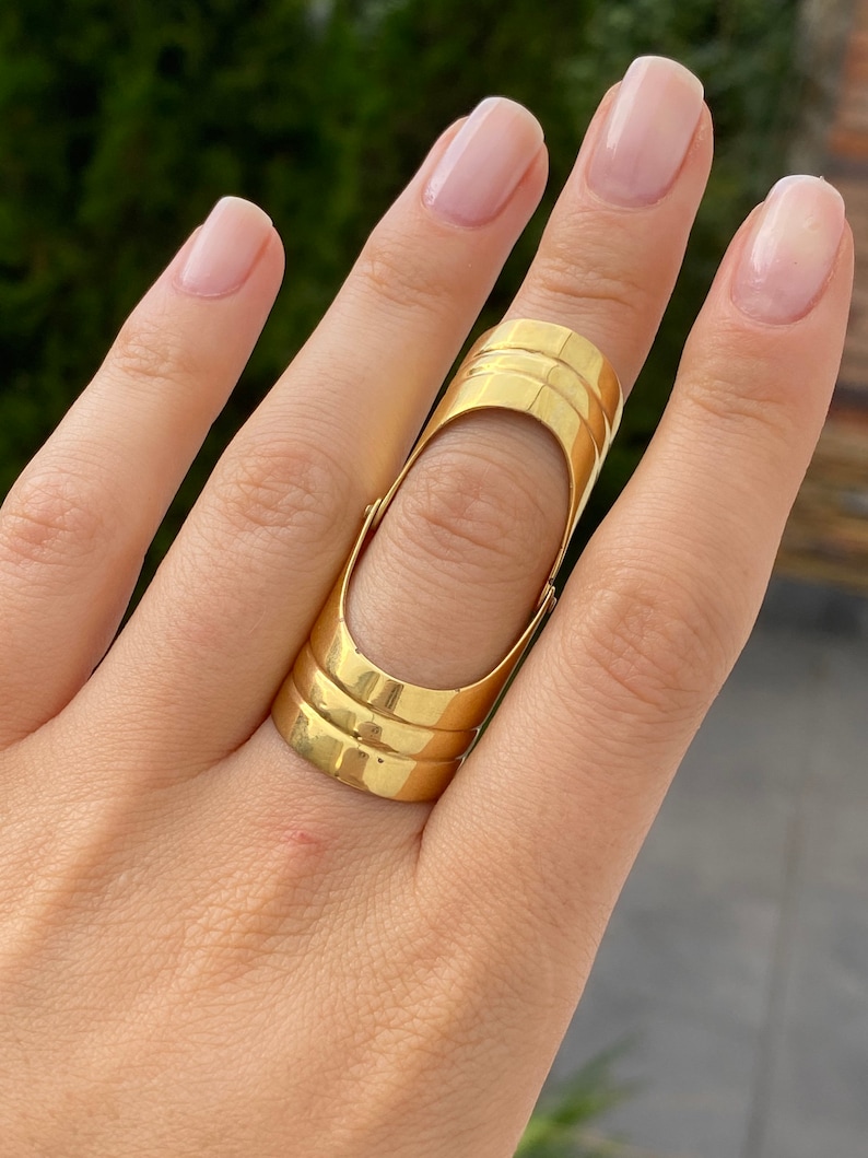 Gold Double Ring Full Finger Ring Armor Ring Shield Ring Gold Plated ...