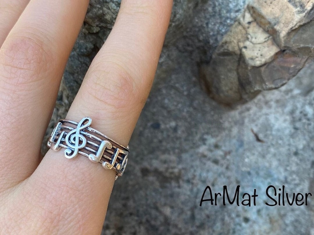 Music Notes Ring Clef Notes Silver Ring Treble Clef Ring Gift for ...