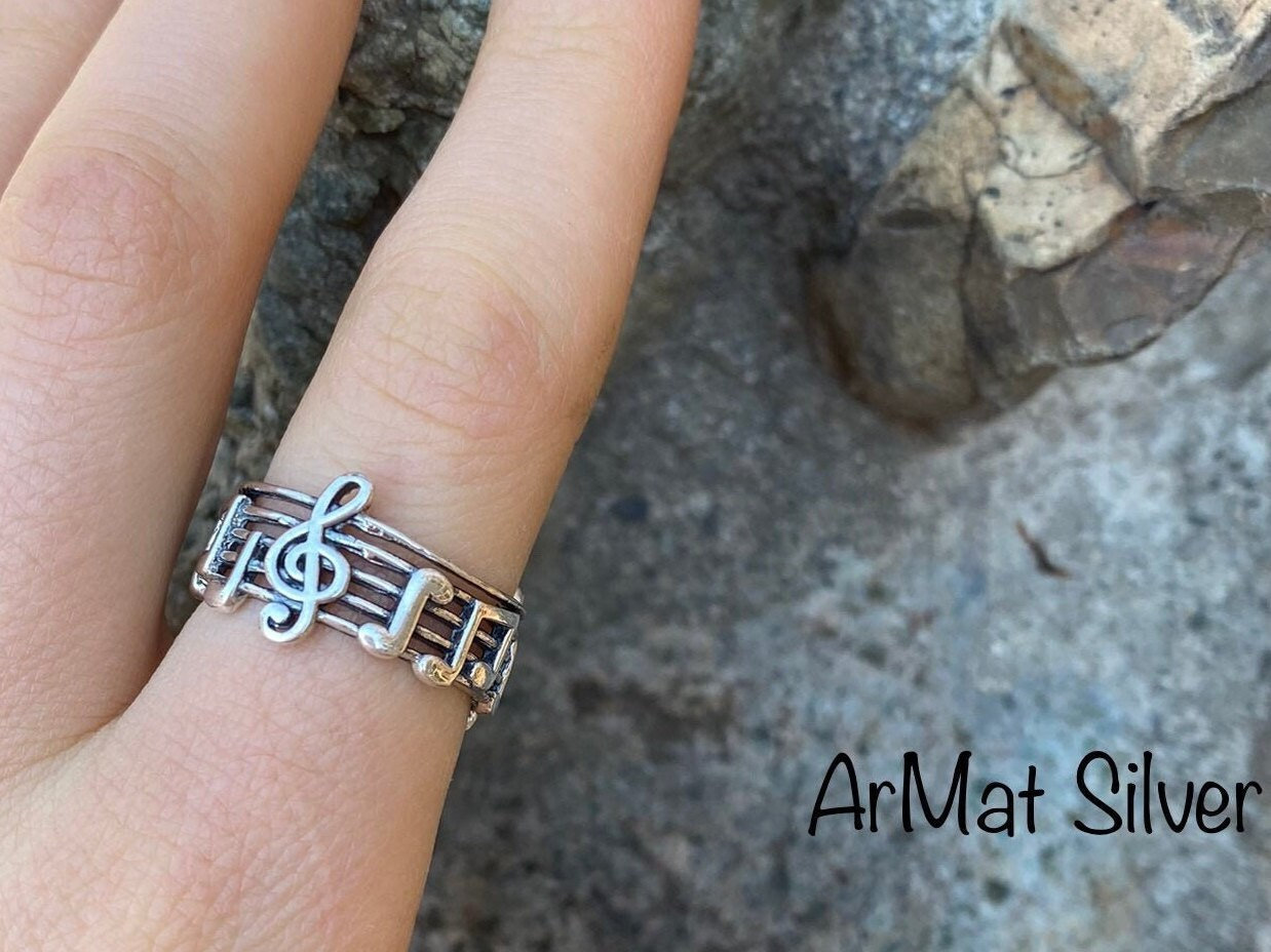Music notes ring clef notes silver ring Treble Clef ring Gift | Etsy