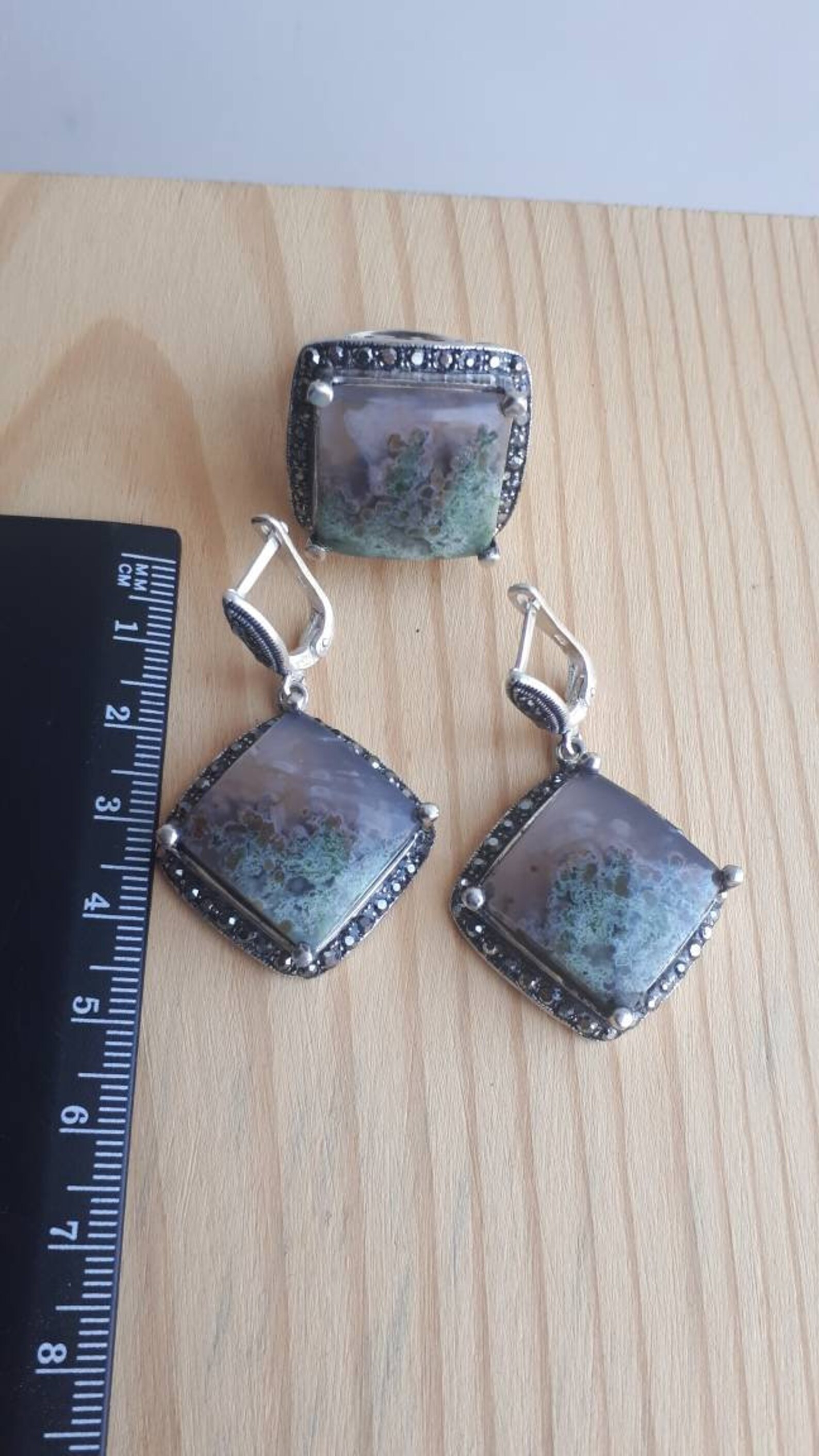 Square Large Ring Huge Gemstone Ring Moss Agate Ring Landscape | Etsy