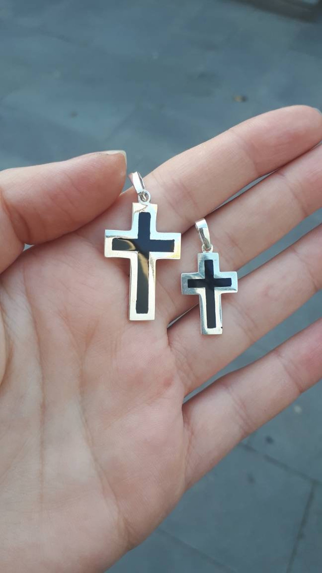 Couples Crosses Enamel Cross Couple Necklace Silver Crosses for Him for ...