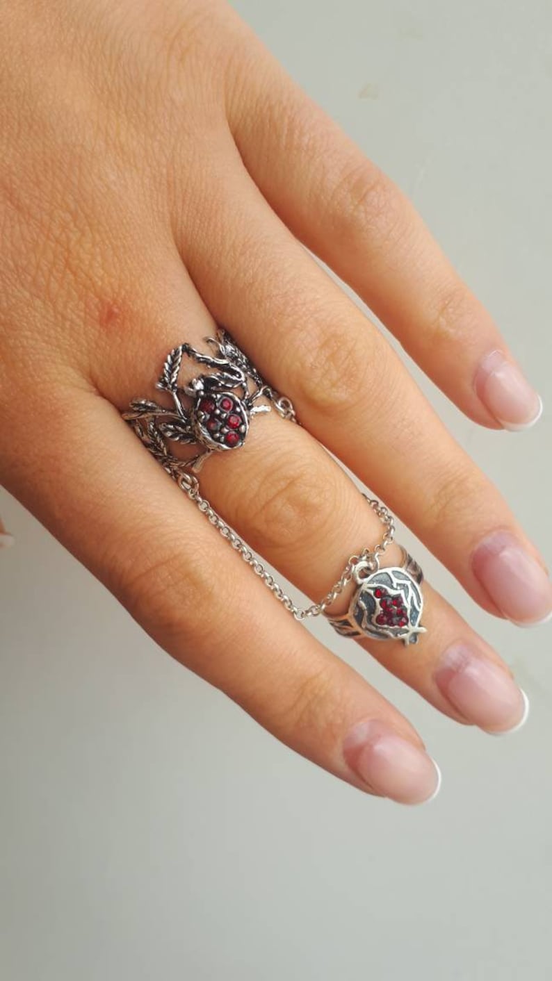Chain Ring Double Ring Double Chain Ring Pomegranate Ring | Etsy