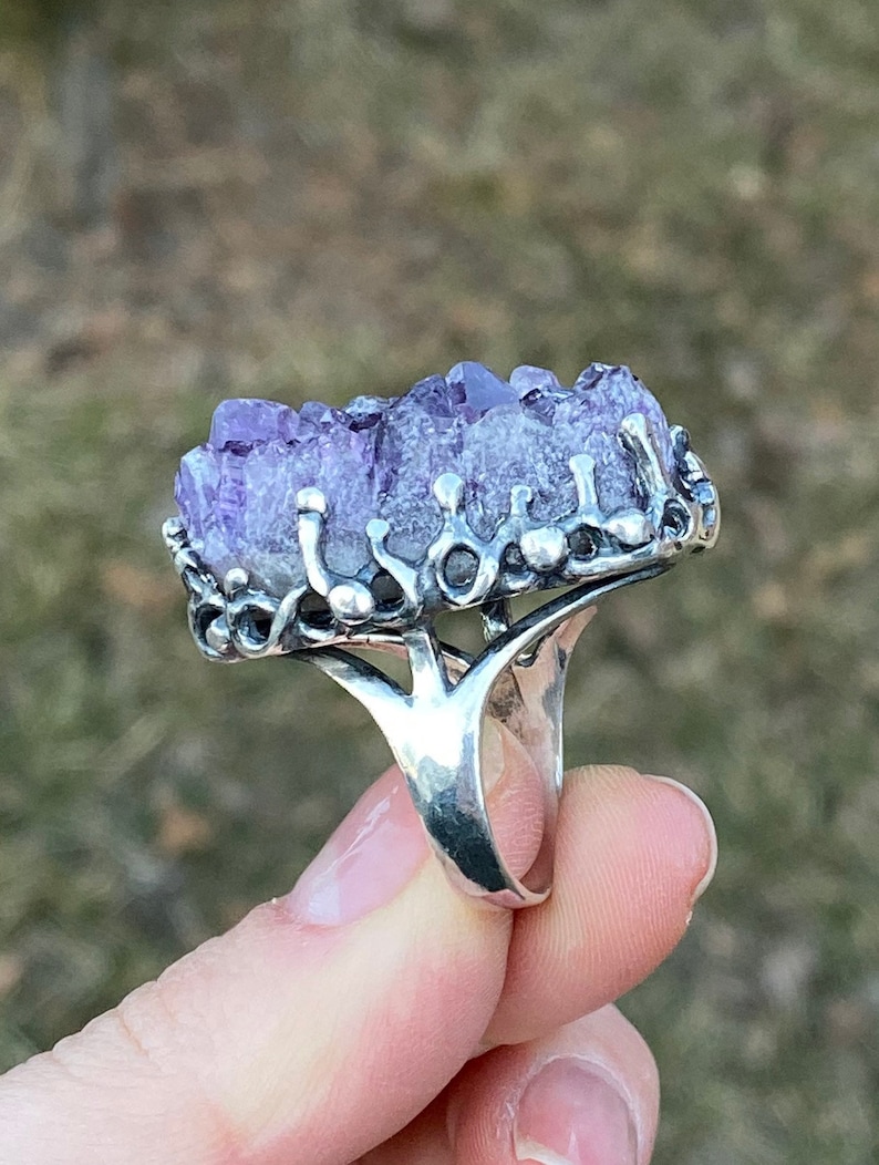 Raw Amethyst Ring Natural Huge Amethyst Ring Statement Silver Amethyst ...