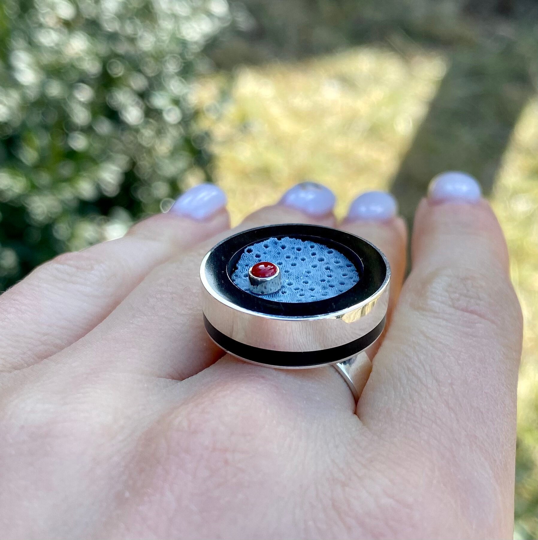 Blue coral ring Blue sponge coral jewelry Round blue coral | Etsy