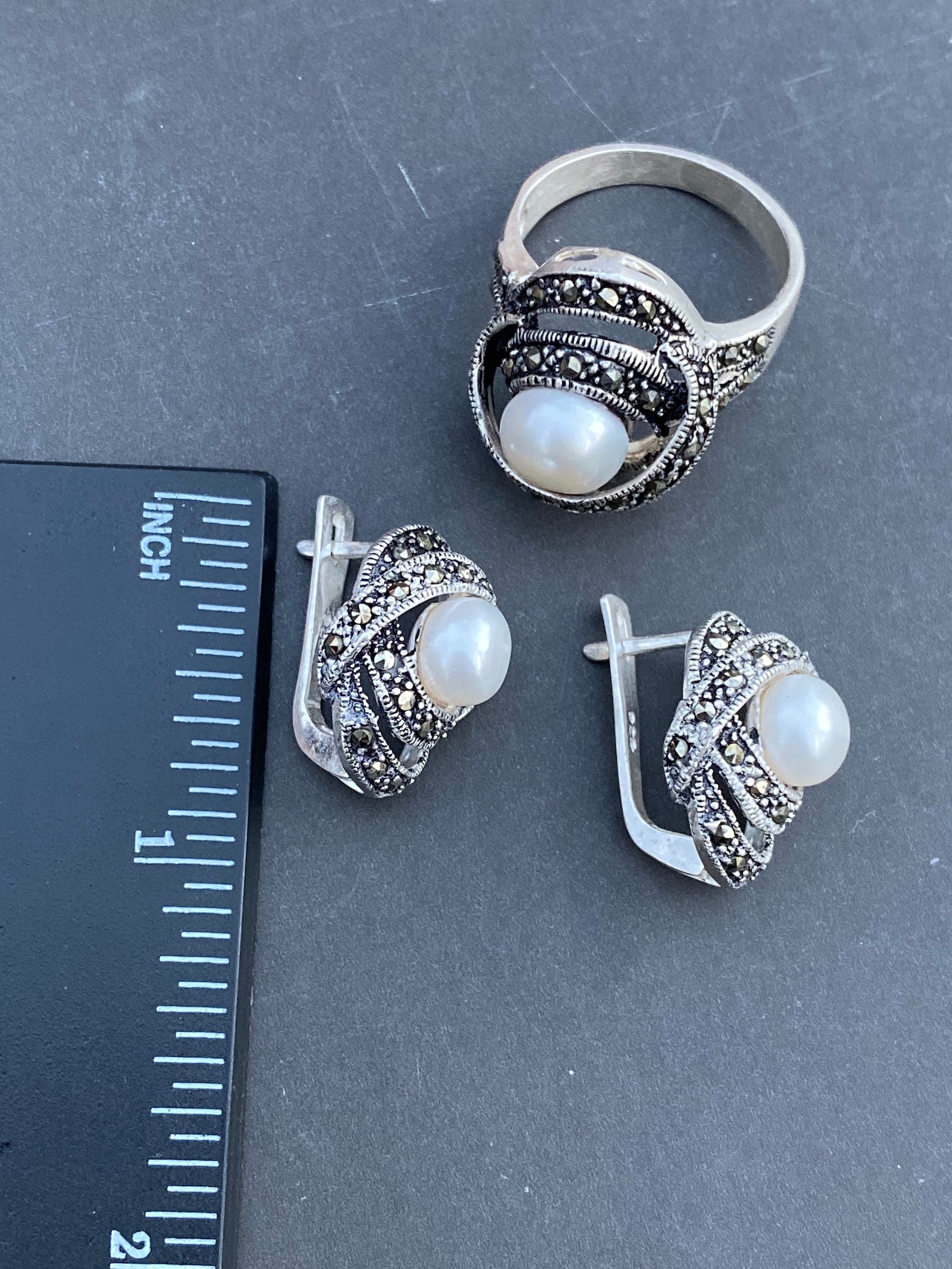 Pearl earrings silver pearl jewelry marcasite pearl earrings | Etsy