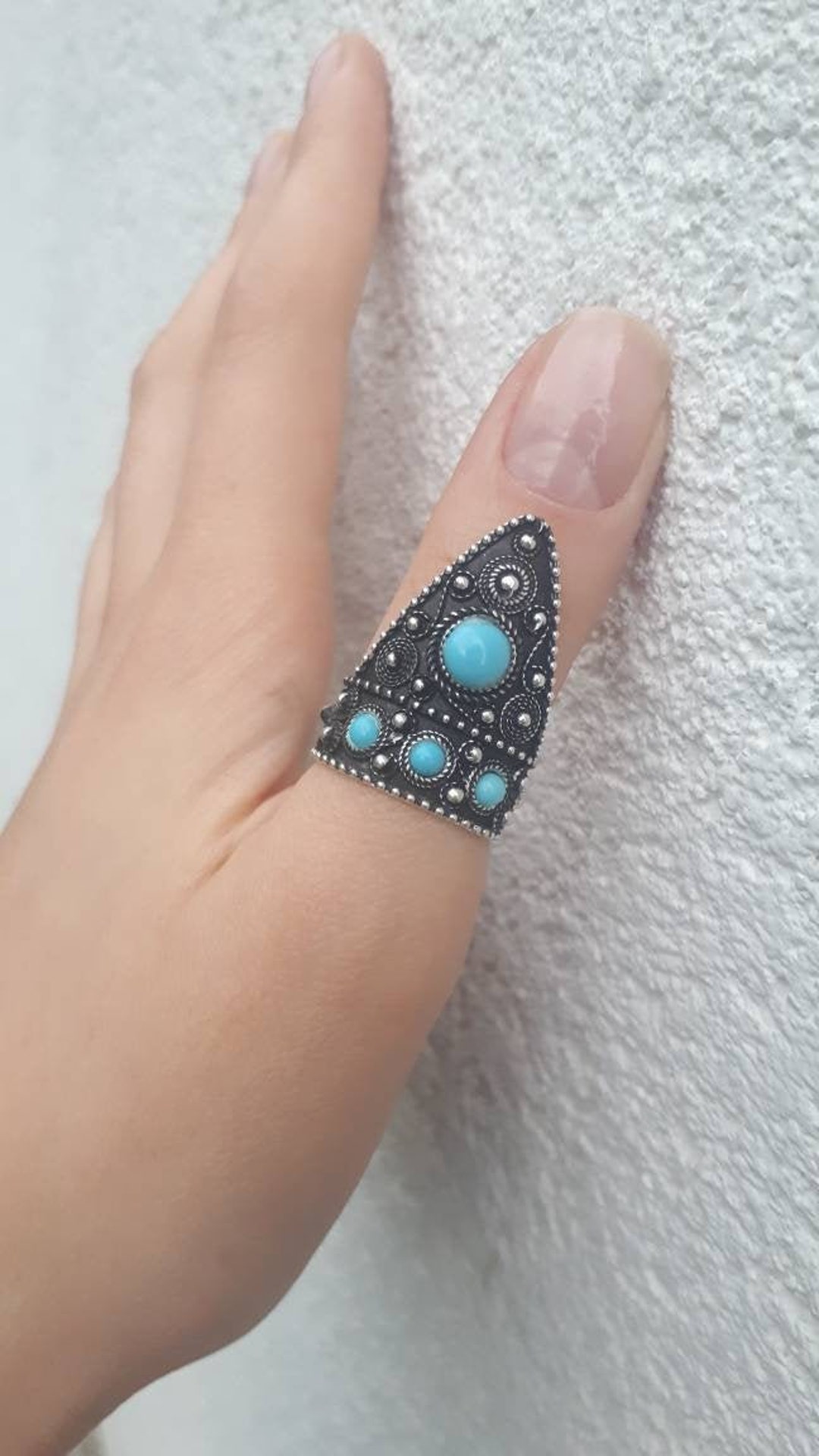 Triangle Thumb Ring Silver Turquoise Ring Armenian Silver Ethnic ...