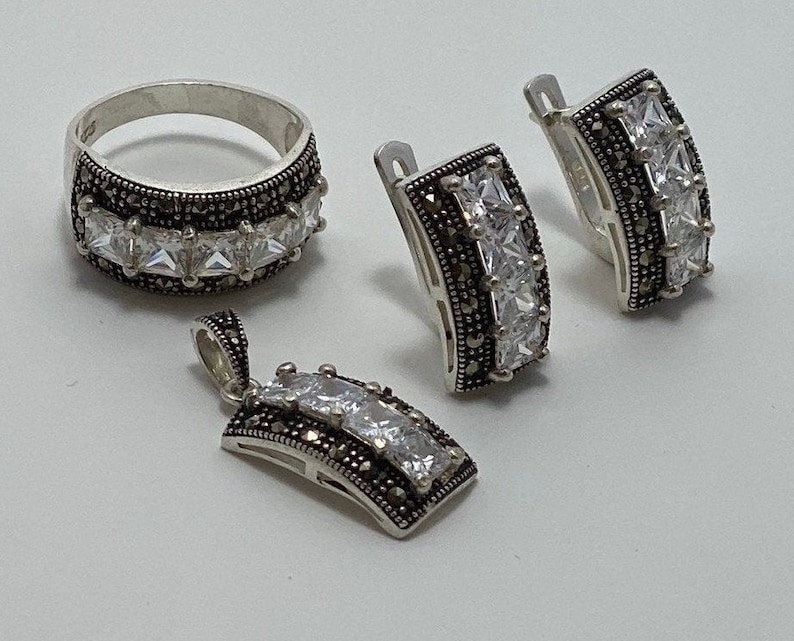 Marcasite Jewelry Set Crystal Cubic Zirconia Earrings Casual - Etsy