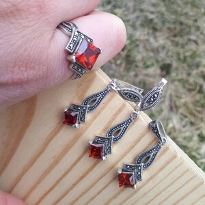 Ruby Gemstone Dangle Sterling Silver Earrings DAINTY Red Pendant Square ...