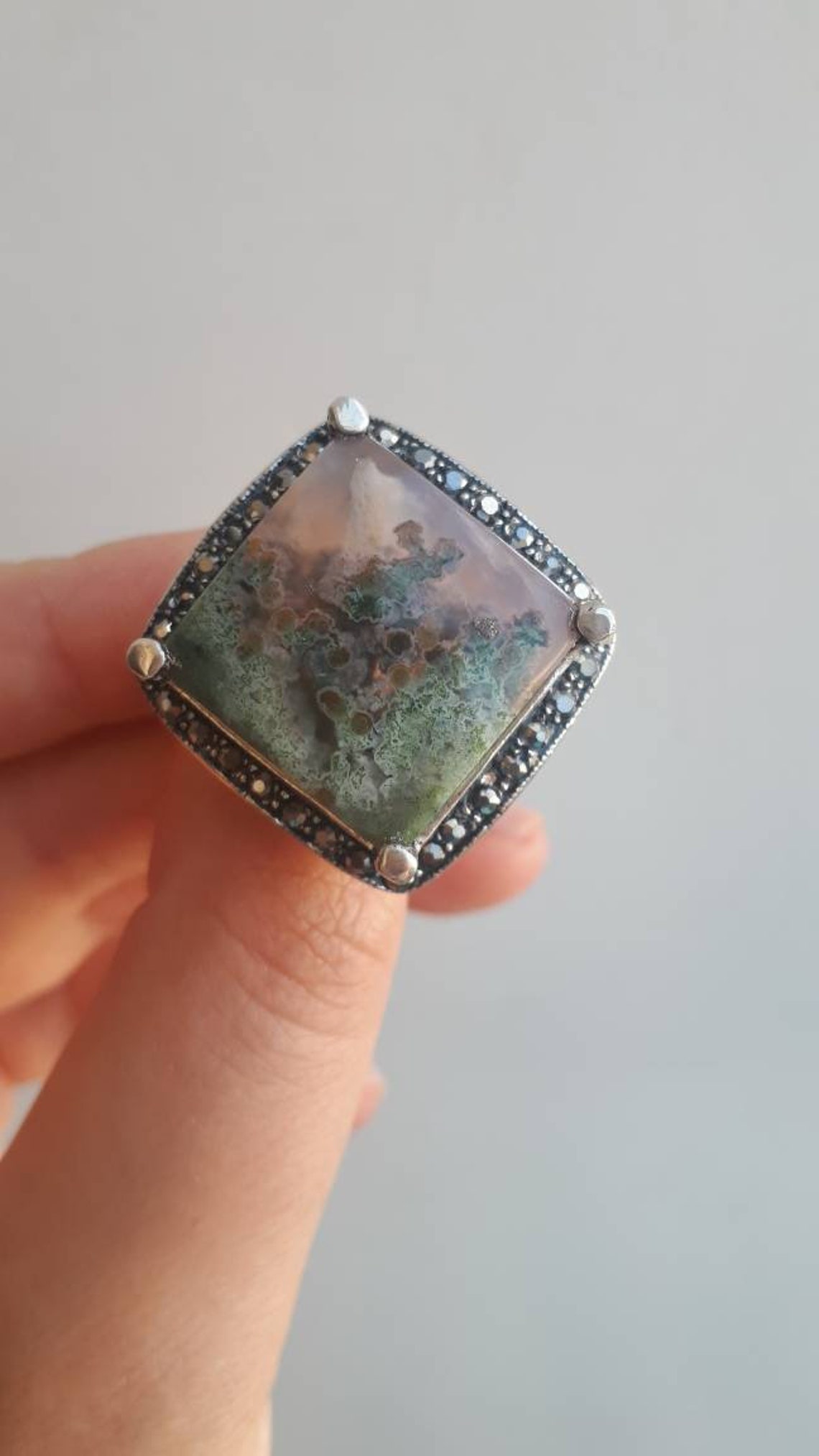Square Large Earrings Huge Gemstone Moss Agate Earrings - Etsy