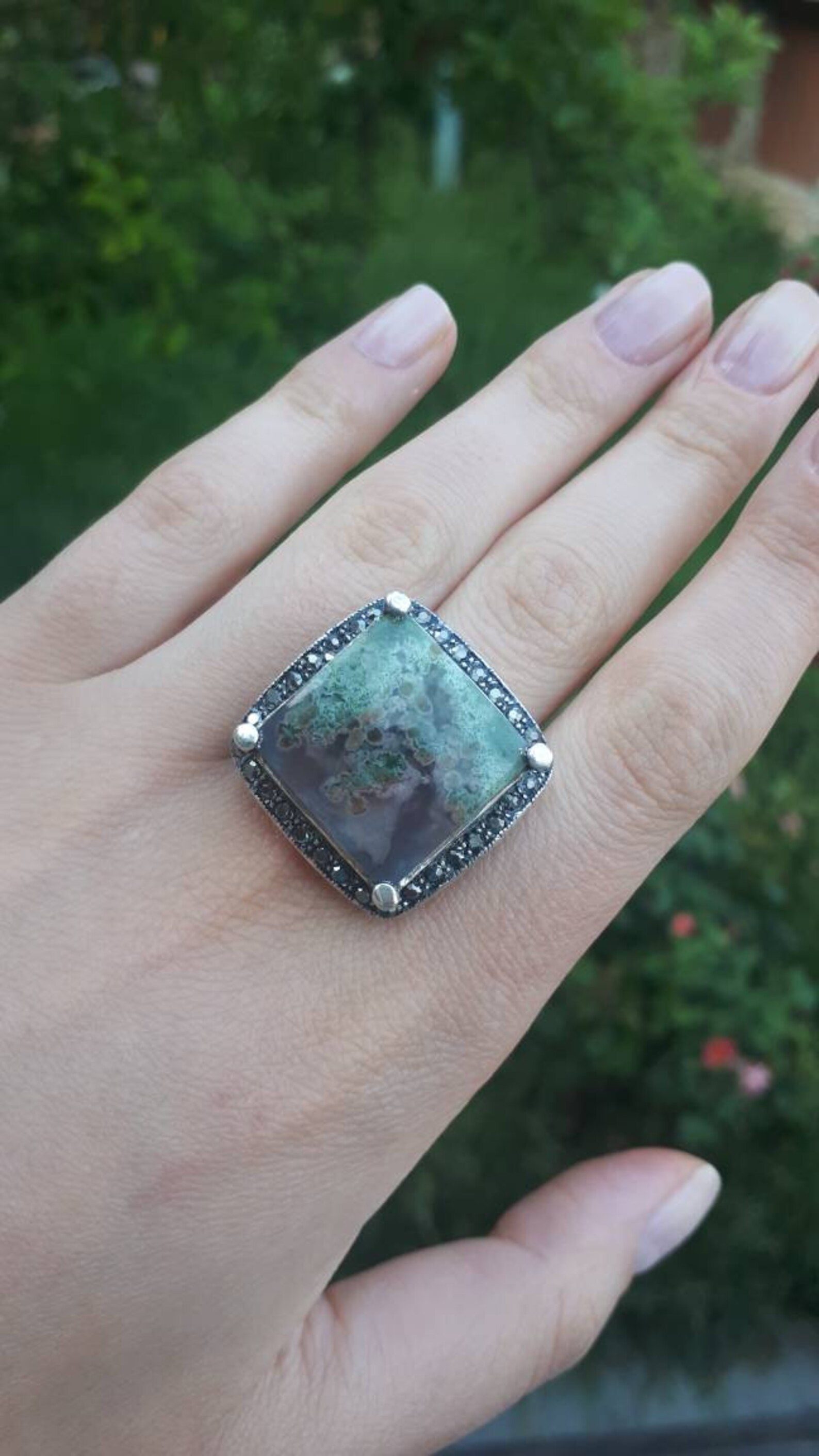 Square Large Earrings Huge Gemstone Moss Agate Earrings - Etsy