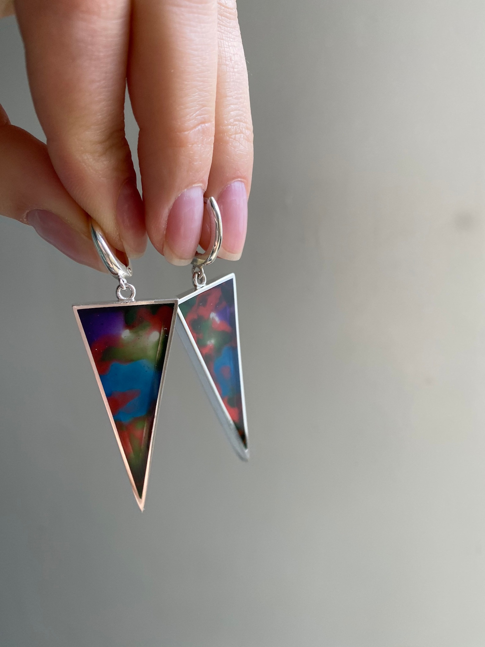 Geometric Jewelry Triangle Dangle Earrings Silver Long | Etsy