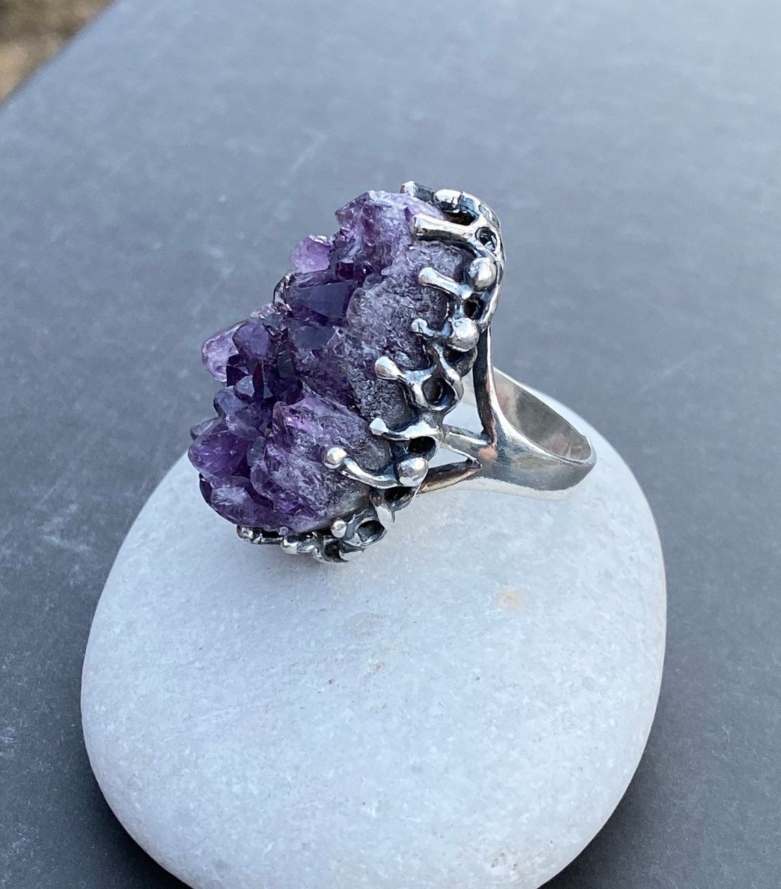 Raw Amethyst ring Natural huge amethyst ring statement silver | Etsy