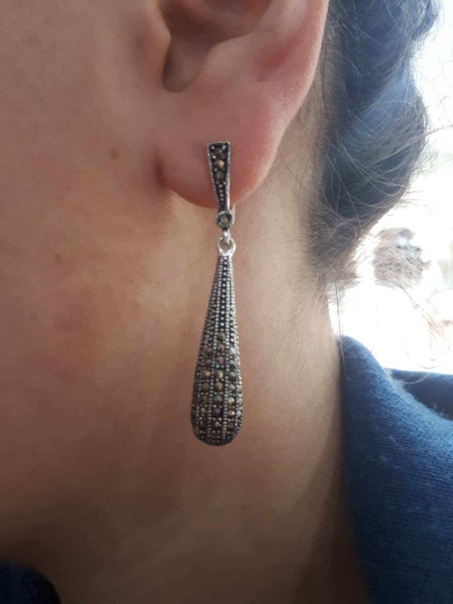 Wedding Drop Earrings Silver Drop Earrings Long Drop Marcasite Jewelry ...
