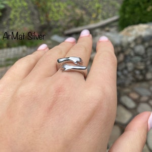 Hug Ring Silver Hugging Ring Lover Ring Love Hug Ring Hands Ring Love ...