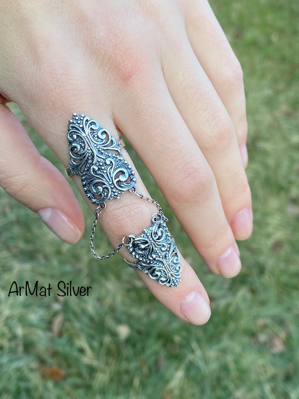 Double Chain Ring Full Finger Filigree Ring Double Articulated | Etsy