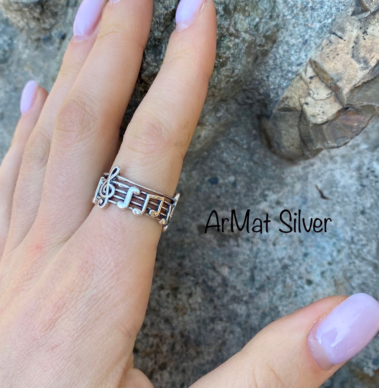 Music notes ring clef notes silver ring Treble Clef ring Gift | Etsy