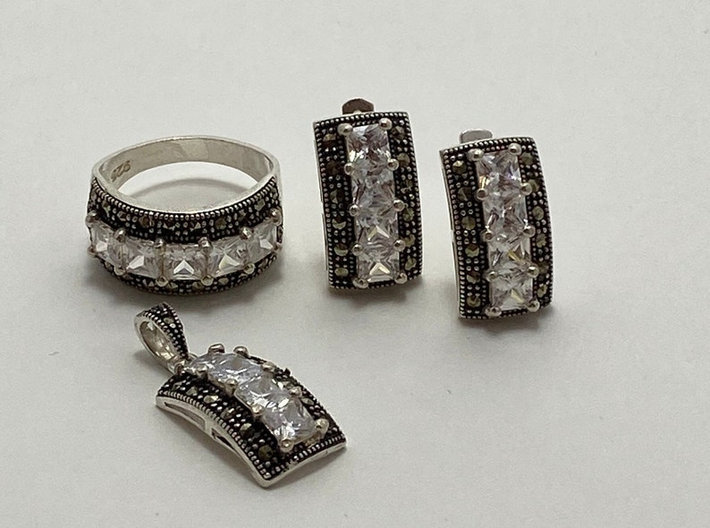 Marcasite Jewelry Set Crystal Cubic Zirconia Earrings Casual - Etsy