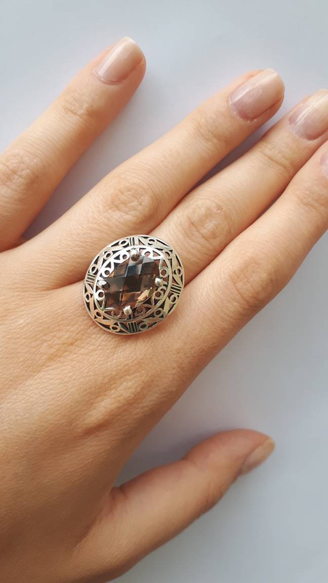 Large oval Topaz Ring Filigree large Ring Vintage rings brown | Etsy
