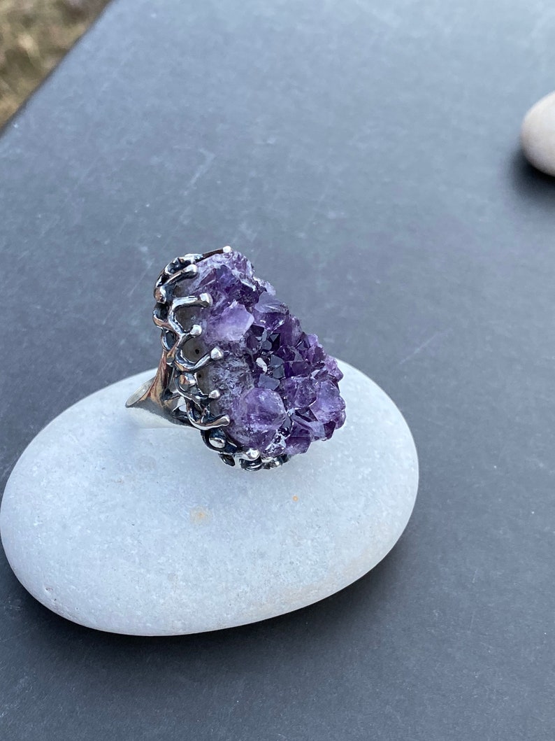 Raw Amethyst Ring Natural Huge Amethyst Ring Statement Silver - Etsy