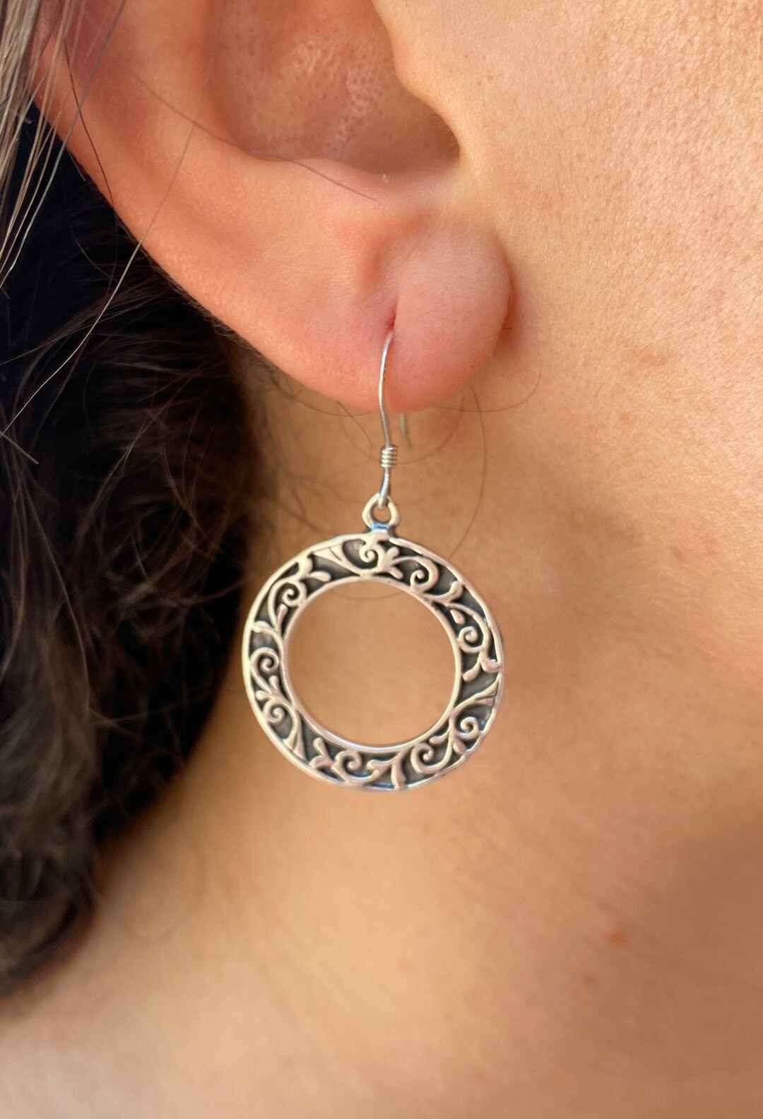 Circle Dangle Earrings Hook Circle Earrings - Etsy