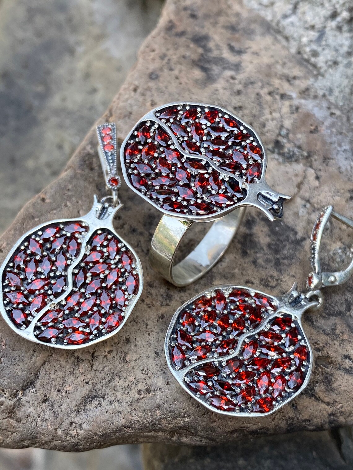 Pomegranate Ring Silver Pomegranate Jewelry Garnet Pomegranate ...