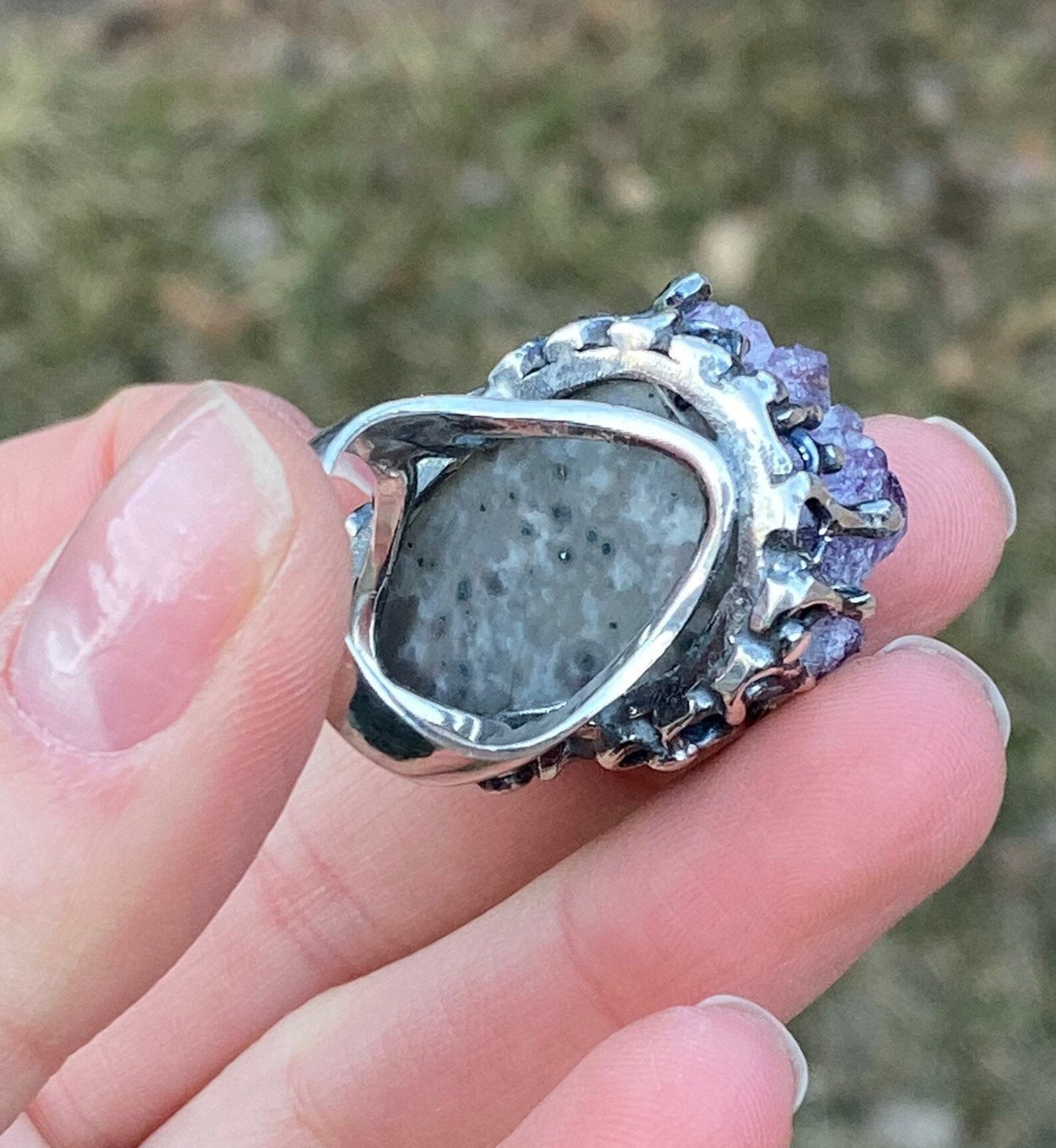Raw Amethyst Ring Natural Huge Amethyst Ring Statement Silver | Etsy