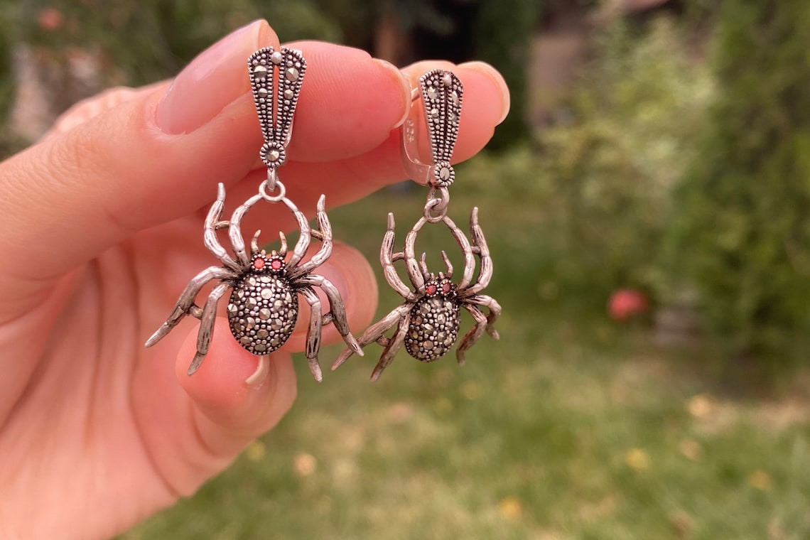 Spider Earrings Dangle Spider Earrings Halloween Jewelry Silver ...