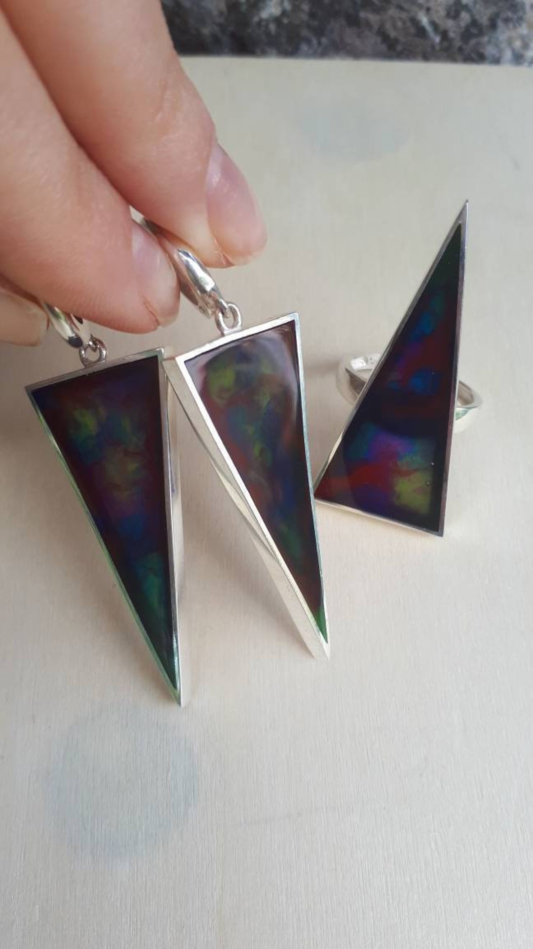 Silver Triangle Dangle Earrings: Geometric Art Deco Jewelry - Etsy
