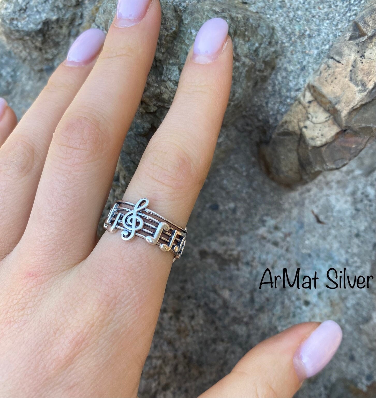 Music notes ring clef notes silver ring Treble Clef ring Gift | Etsy