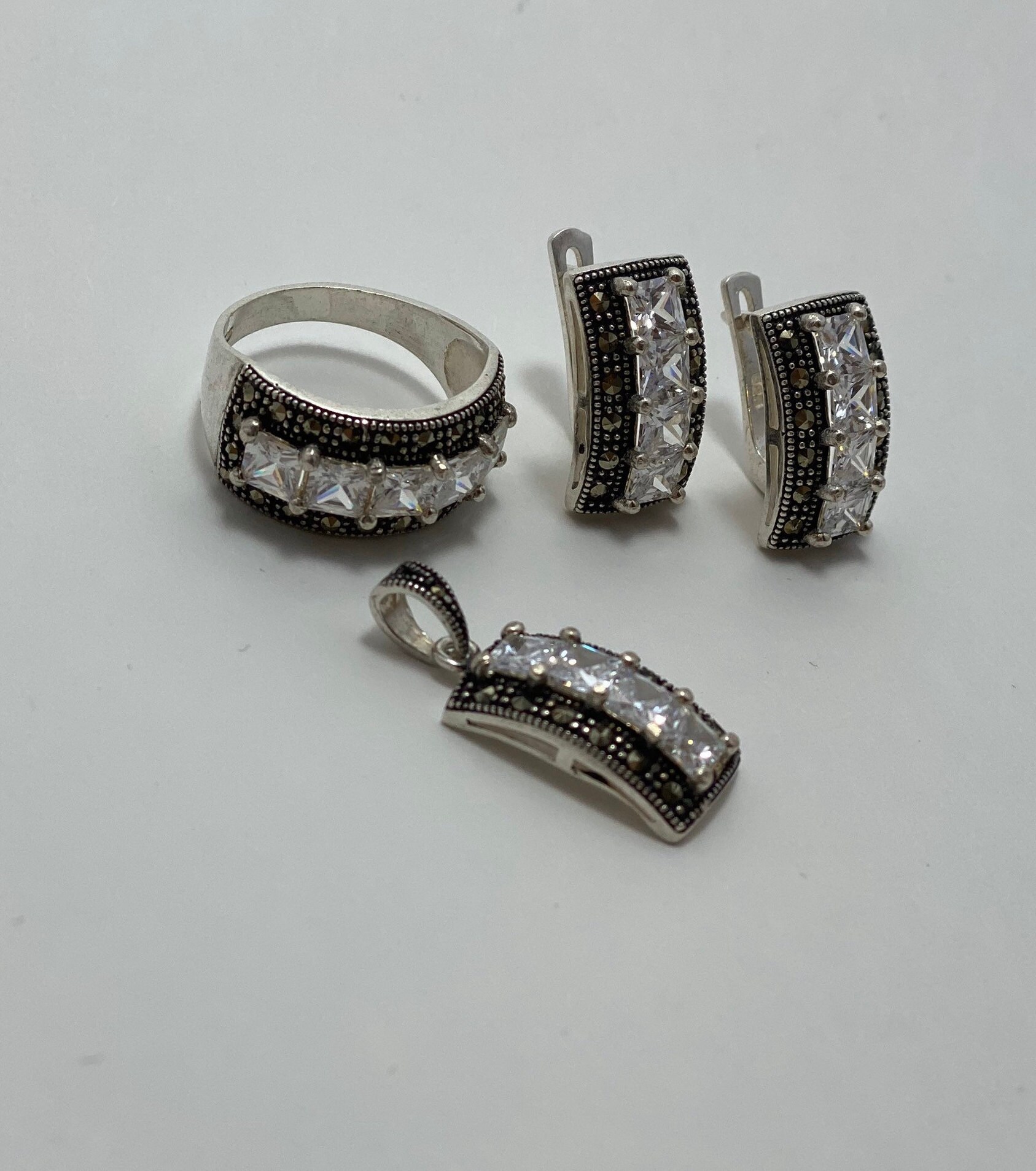 Marcasite Jewelry Set Crystal Cubic Zirconia Earrings Casual - Etsy