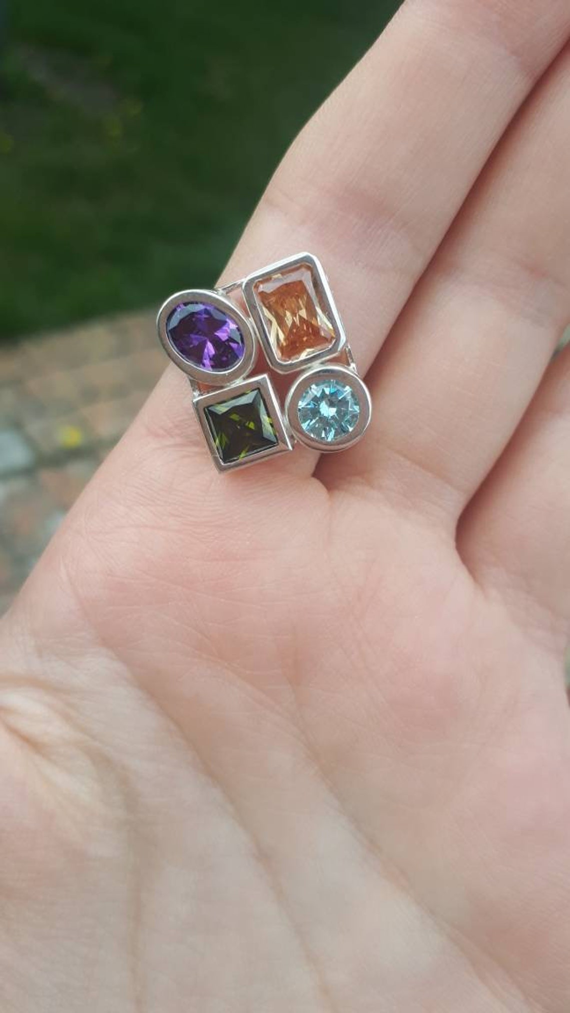 Multicolor Ring Colorful Ring Silver Art Deco Ring Colorful - Etsy