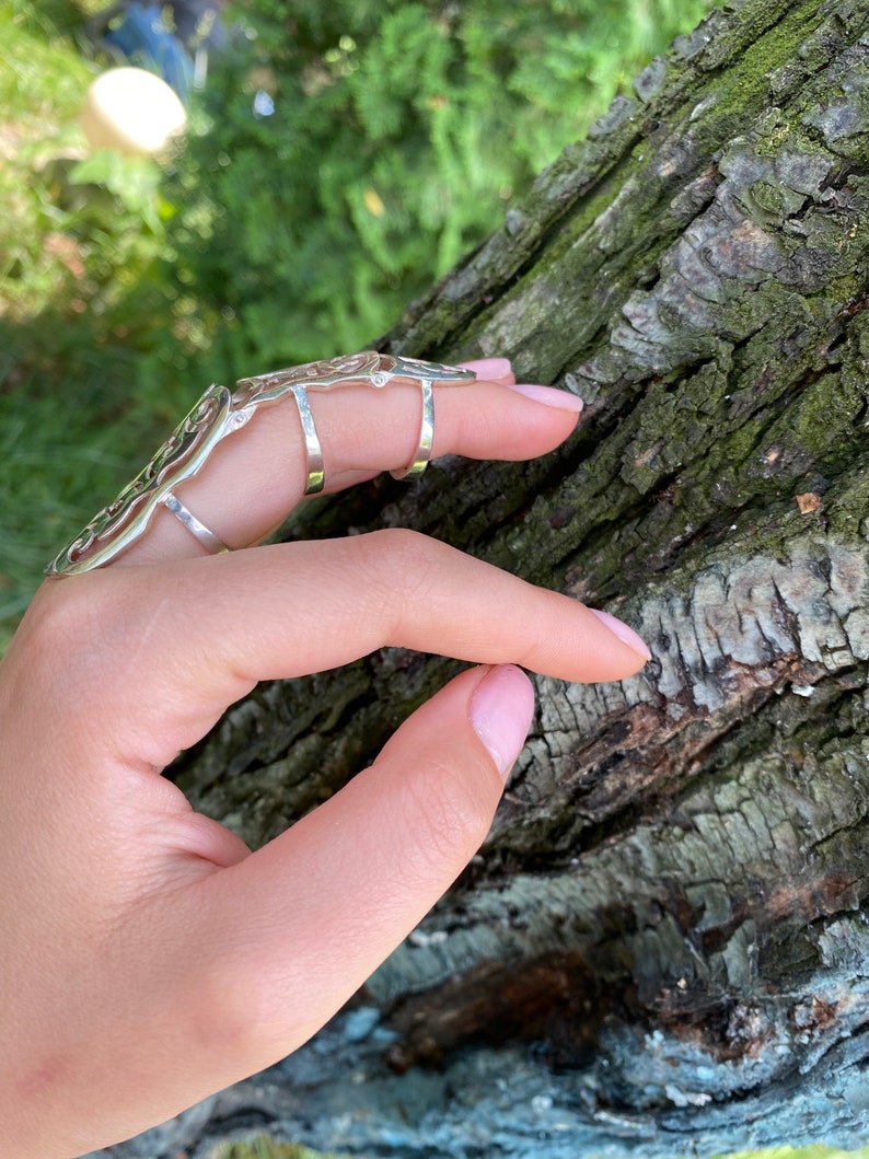 Full Finger Ring Finger Long Ring Long Finger Ring Sterling Silver Full ...