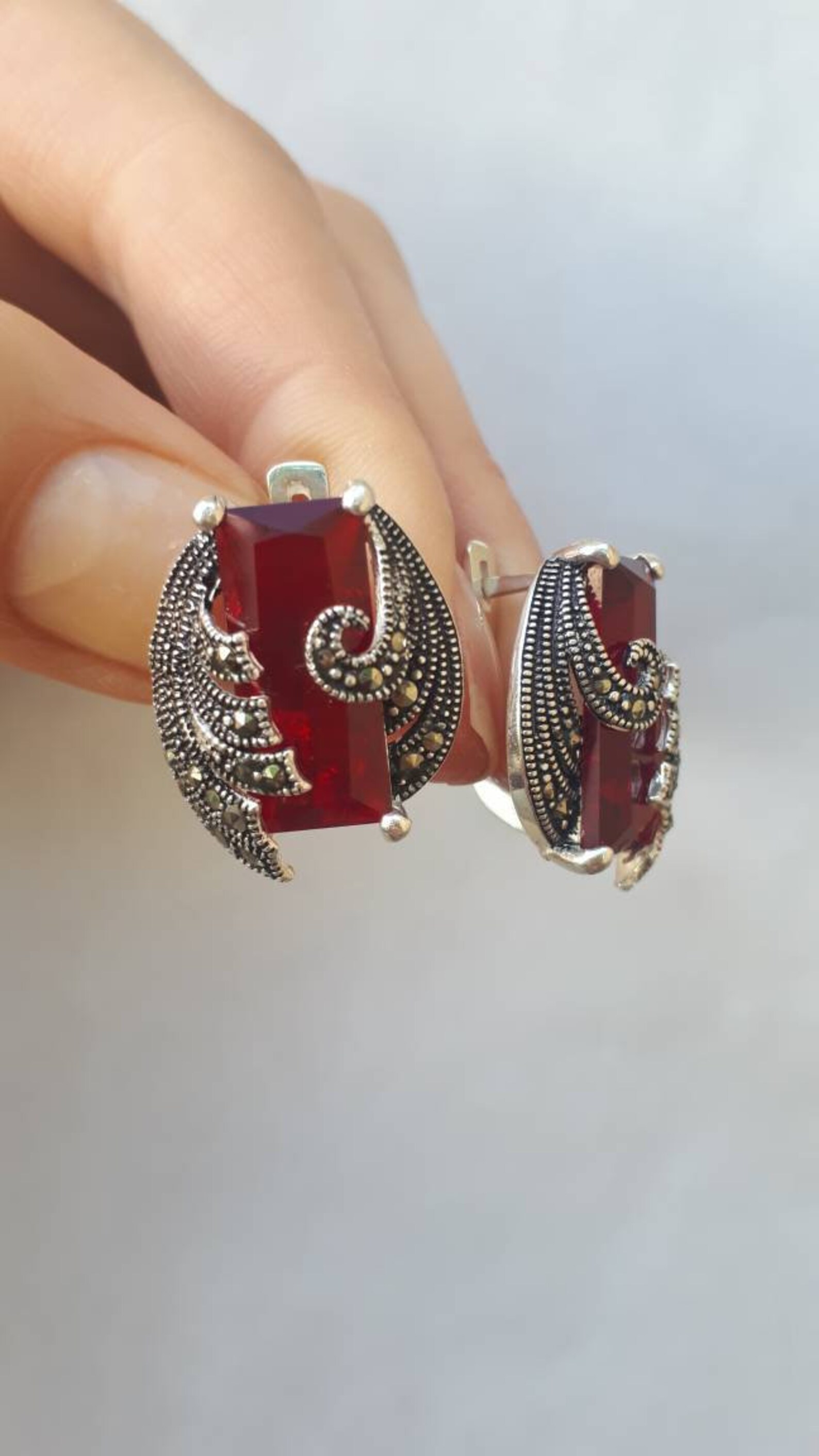 Burgundy Ring Red Marcazite Ring Statement Red Ring Red Vintage 70th ...
