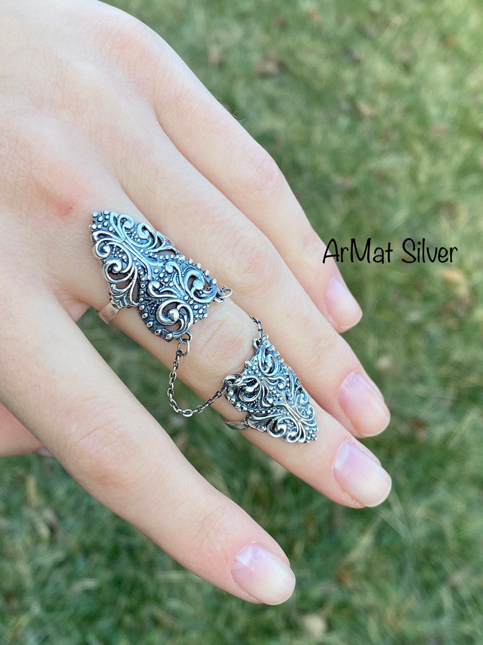 Double Chain Ring Full Finger Filigree Ring Double Articulated | Etsy